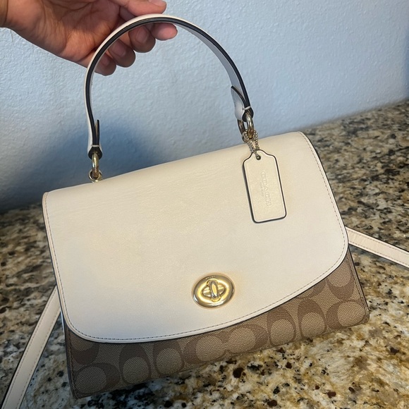 Coach | Bags | Coach Tilly Top Handle Satchel In White And Signature ...